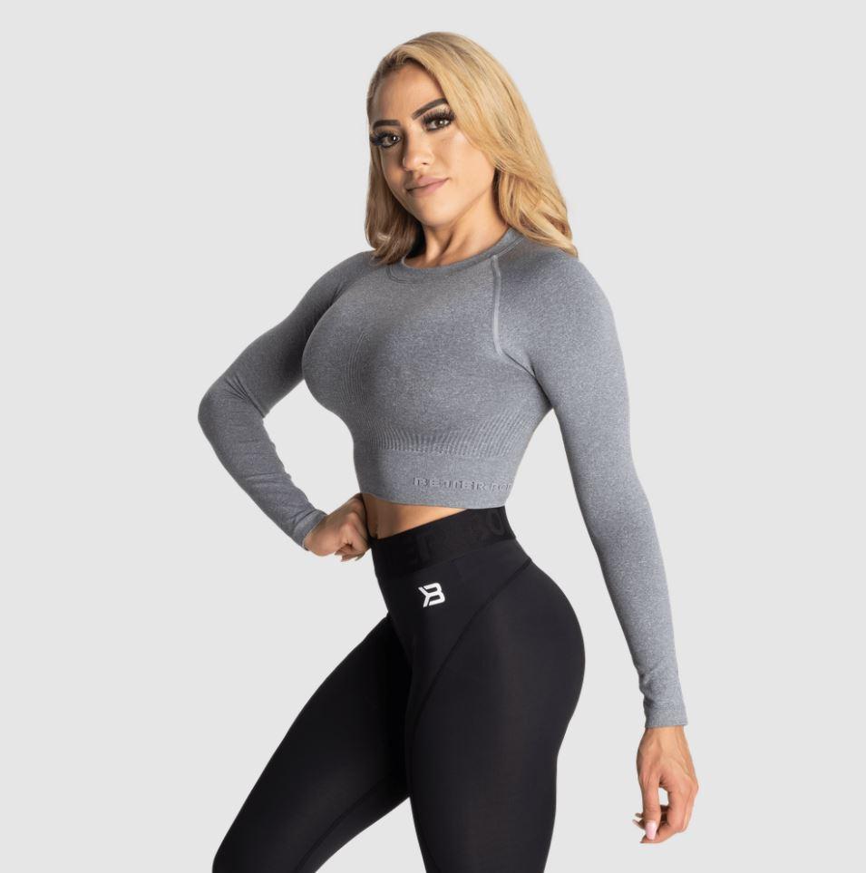 Better Bodies Rib Seamless Crop LS - Grey Melange - Urban Gym Wear